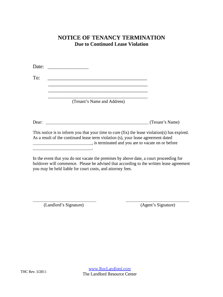 Due to Continued Lease Violation Doc Template | pdfFiller