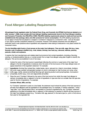 Fillable Online Food Allergen Labeling Requirements Fax Email Print ...
