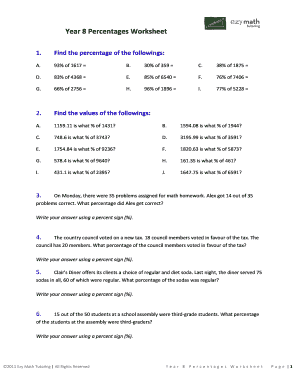 Fillable Online Year 8 Percentages Worksheet Fax Email Print - pdfFiller