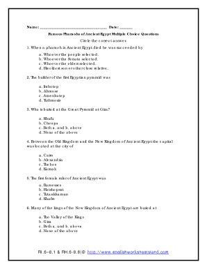 Fillable Online Famous Pharaohs of Ancient Egypt Multiple Choice ...