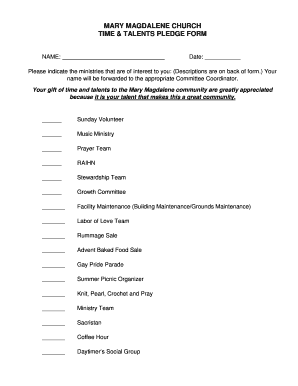Fillable Online TIME & TALENTS PLEDGE FORM Fax Email Print - pdfFiller