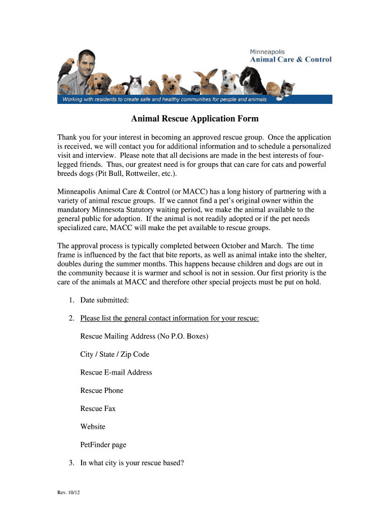 Fillable Online Animal Rescue Application Form Fax Email Print - pdfFiller