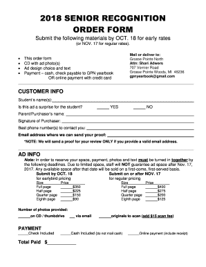Fillable Online 2018 SENIOR RECOGNITION Fax Email Print - pdfFiller
