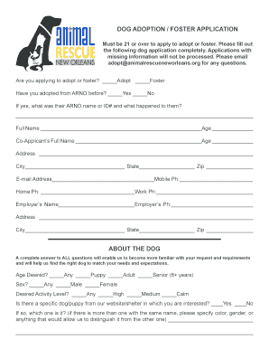 Fillable Online DOG ADOPTION / FOSTER APPLICATION Fax Email Print ...