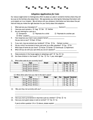 Fillable Online Adoption Application for Cats Fax Email Print - pdfFiller