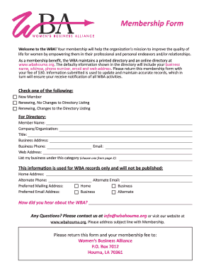 Fillable Online Welcome to the WBA Fax Email Print - pdfFiller