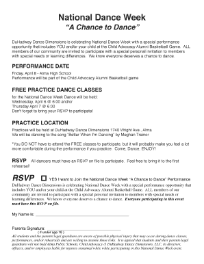 Fillable Online National Dance Week Fax Email Print - pdfFiller