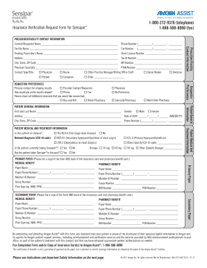 Fillable Online Insurance Verification Request Form for Sensipar Fax ...