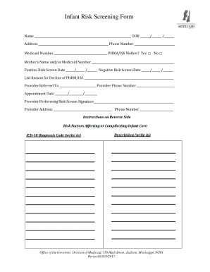 Fillable Online medicaid ms Infant Risk Screening Form Fax Email Print ...