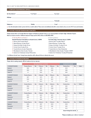Fillable Online mco org MCO 2017 SUBSCRIPTION ORDER FORM Fax Email ...