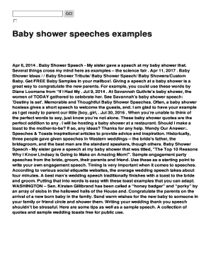Baby Shower Speech - Fill Online, Printable, Fillable, Blank | pdfFiller