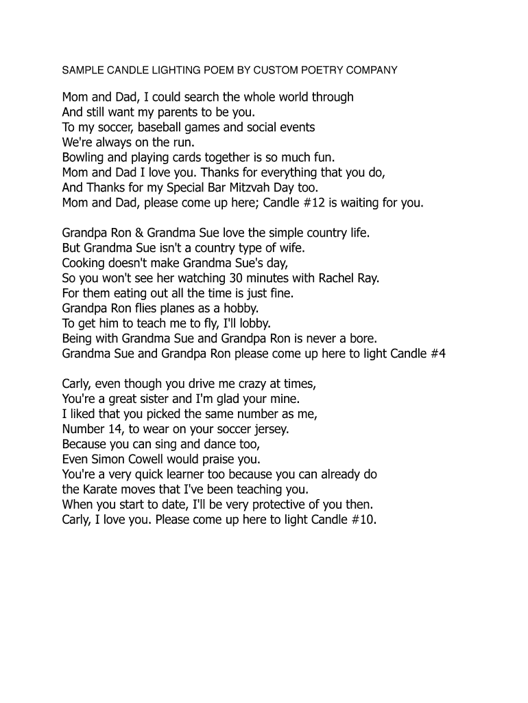 Fillable Online SAMPLE CANDLE LIGHTING POEM BY CUSTOM POETRY COMPANY ...