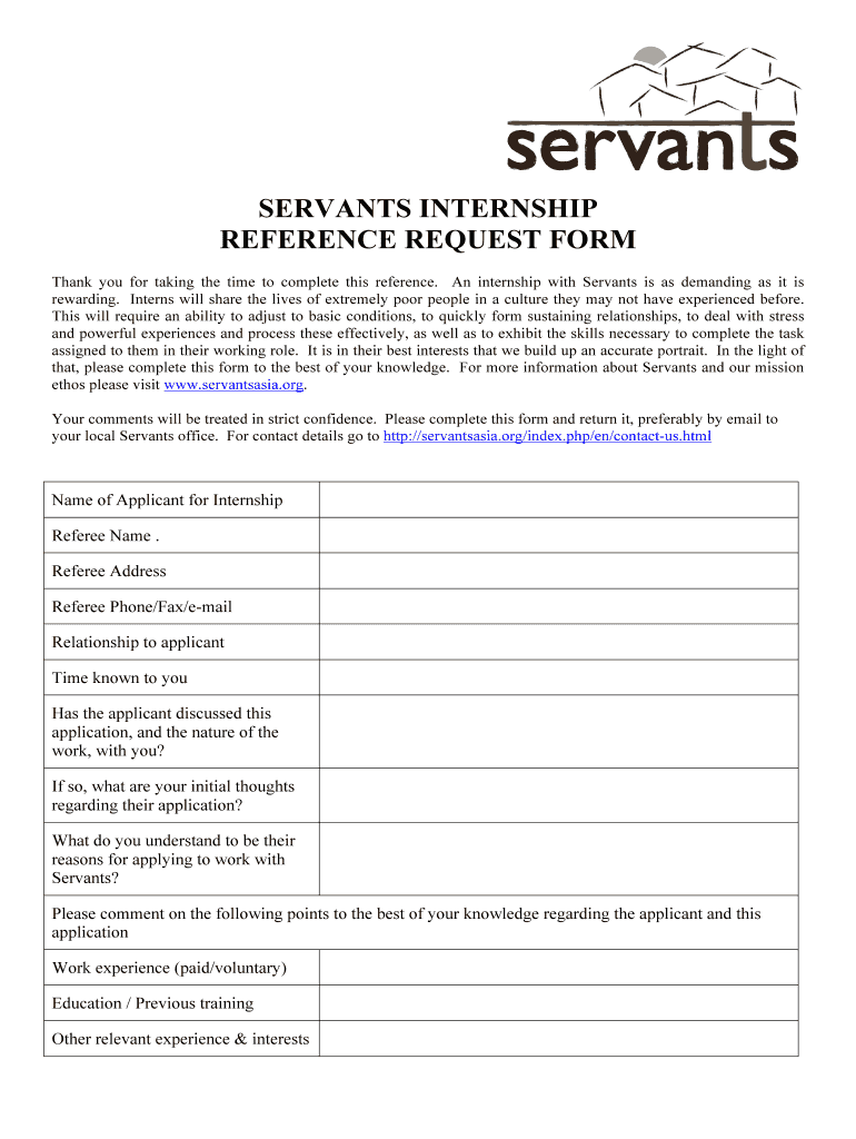 Fillable Online SERVANTS INTERNSHIP Fax Email Print - pdfFiller