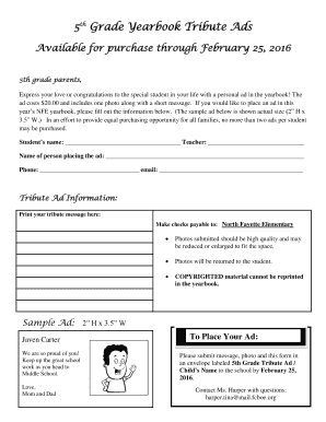 Fillable Online 5th Grade Yearbook Tribute Ads Fax Email Print - pdfFiller