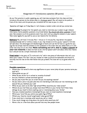 Fillable Online Assignment #1: Introductory speeches (50 points) Fax ...