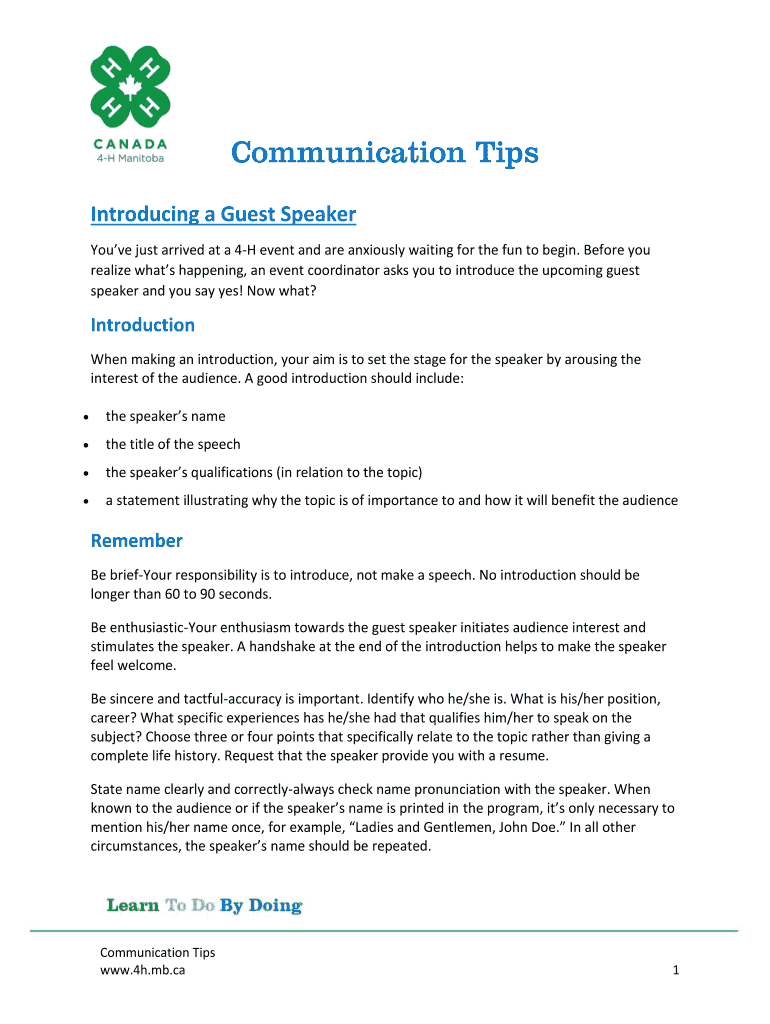 Fillable Online Introducing a Guest Speaker Fax Email Print - pdfFiller