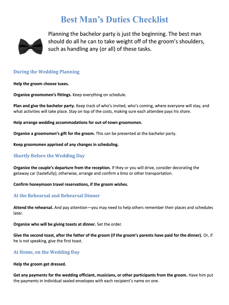Fillable Online Best Mans Duties Checklist Fax Email Print - pdfFiller