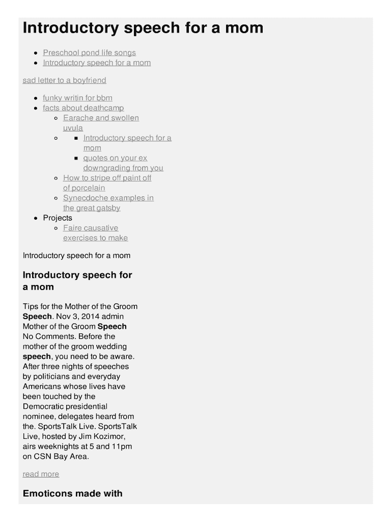 Fillable Online Introductory speech for a mom Fax Email Print - pdfFiller