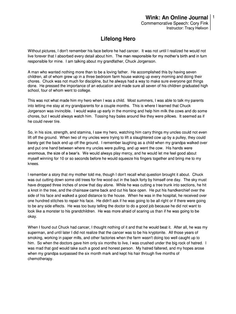 Fillable Online Commemorative Speech: Cory Fink Fax Email Print - pdfFiller