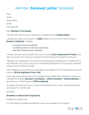 Fillable Online Member Renewal Letter Template Fax Email Print - pdfFiller