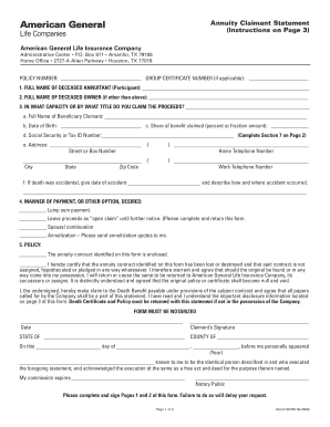 Fillable Online Annuity Claimant Statement Fax Email Print - pdfFiller