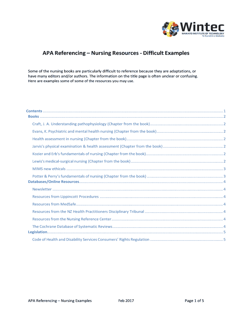 Fillable Online APA Referencing Nursing Resources - Difficult Examples ...