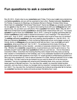Fillable Online Fun questions to ask a coworker Fax Email Print - pdfFiller