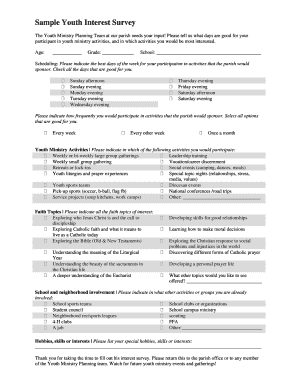 Fillable Online Sample Youth Interest Survey Fax Email Print - pdfFiller