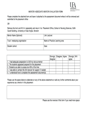 Fillable Online MENTOR/ ASSOCIATE MENTOR EVALUATION FORM Fax Email ...