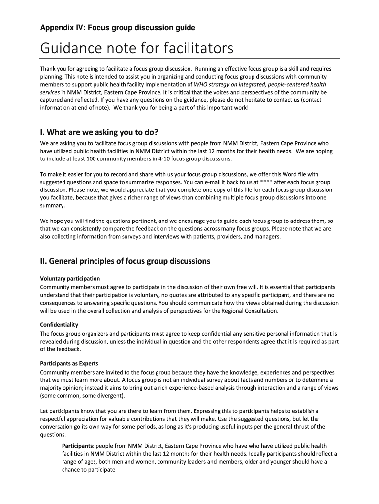 Fillable Online Appendix IV: Focus group discussion guide Fax Email ...