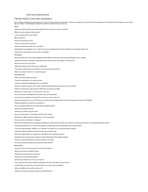 Fillable Online Family History Sample Questions Fax Email Print - pdfFiller