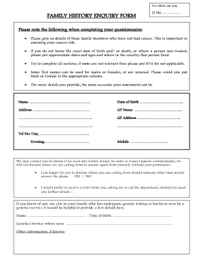 Fillable Online FAMILY HISTORY ENQUIRY FORM Fax Email Print - pdfFiller