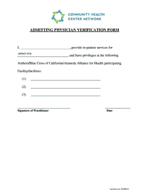 Fillable Online portal chcnetwork ADMITTING PHYSICIAN VERIFICATION FORM ...