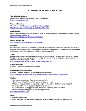 Fillable Online CORPORATE TRAVEL CHECKLIST Fax Email Print - pdfFiller