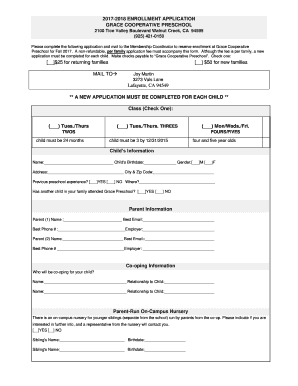 Fillable Online GRACE COOPERATIVE PRESCHOOL Fax Email Print - pdfFiller