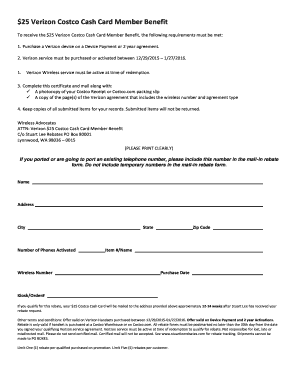 Fillable Online $25 Verizon Costco Cash Card Member Benefit Fax Email ...