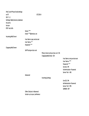 Fillable Online iPad 2 and iPhone Email settings Fax Email Print - pdfFiller
