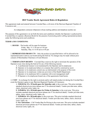 Fillable Online 2015 Vendor Booth Agreement Rules & Regulations Fax ...