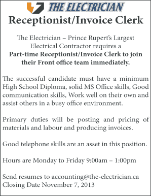 Fillable Online Receptionist/Invoice Clerk Fax Email Print - pdfFiller