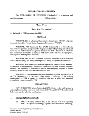 Fillable Online This DECLARATION OF AUTHORITY (Declaration) is a ...