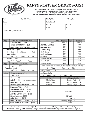 Fillable Online PARTY PLATTER ORDER FORM Fax Email Print - pdfFiller