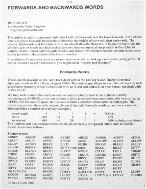 Fillable Online FORWARDS AND BACKWARDS WORDS Fax Email Print - pdfFiller