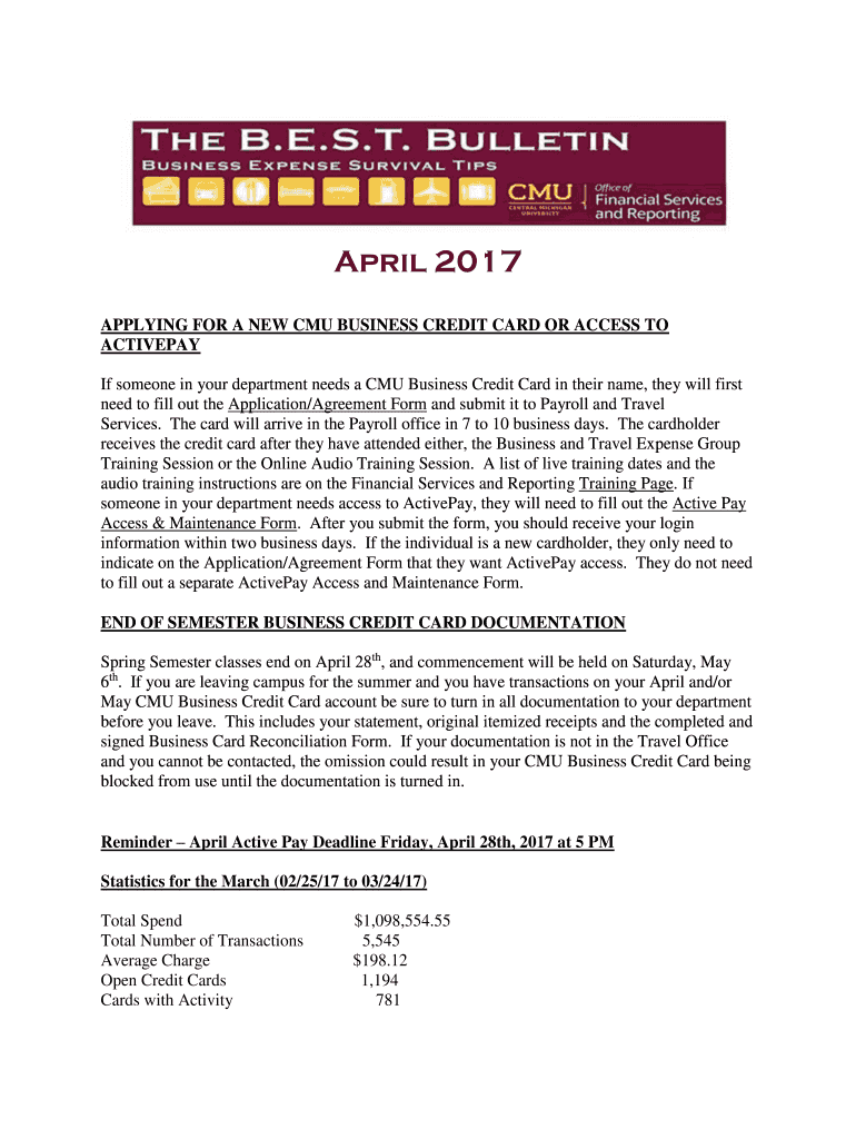 Fillable Online APPLYING FOR A NEW CMU BUSINESS CREDIT CARD OR ACCESS ...