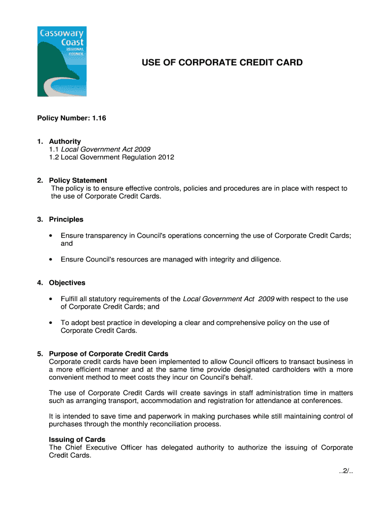Fillable Online USE OF CORPORATE CREDIT CARD Fax Email Print - pdfFiller