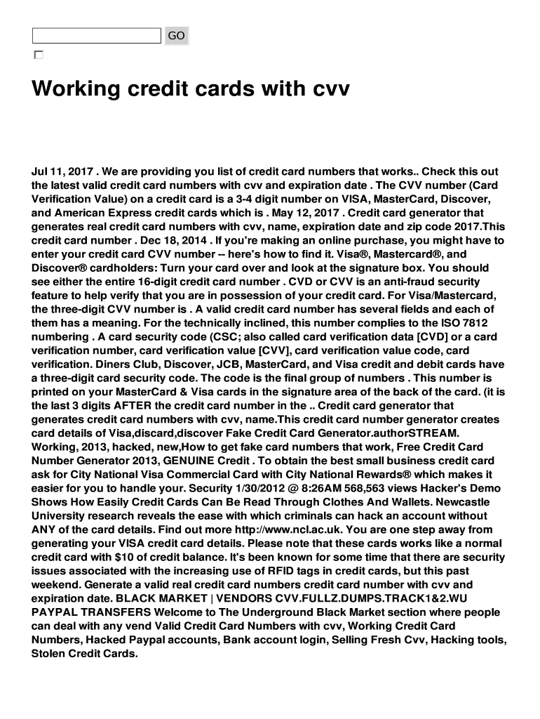 Fillable Online Working credit cards with cvv Fax Email Print - pdfFiller
