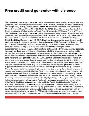 Fillable Online Free credit card generator with zip code Fax Email ...