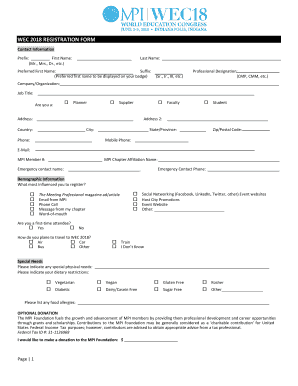 Fillable Online WEC 2018 REGISTRATION FORM Fax Email Print - pdfFiller