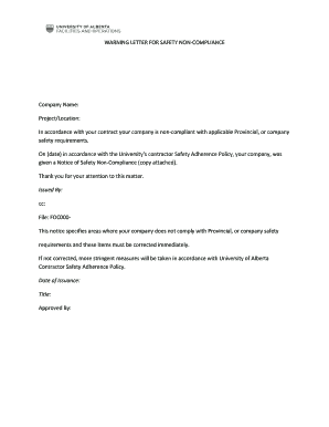 Fillable Online WARNING LETTER FOR SAFETY NON-COMPLIANCE Fax Email ...
