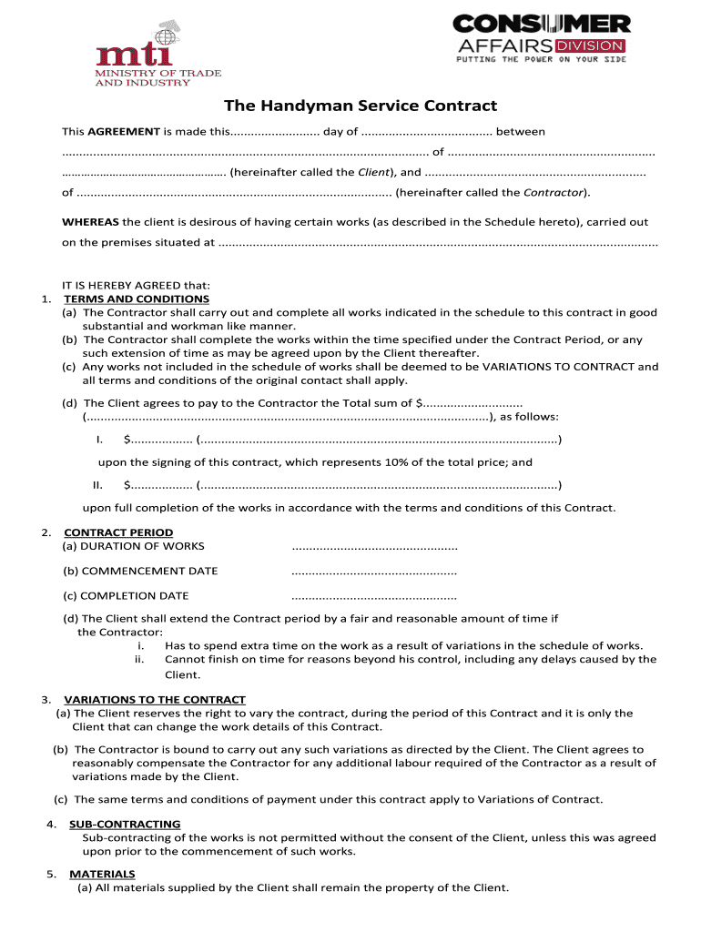 Fillable Online The Handyman Service Contract Fax Email Print - pdfFiller