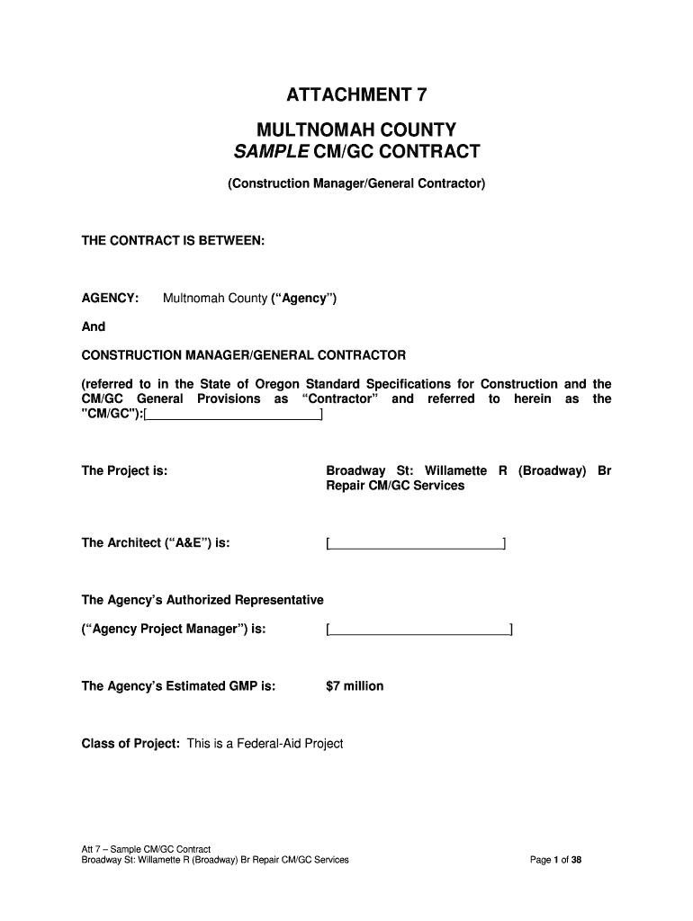 Fillable Online SAMPLE CM/GC CONTRACT Fax Email Print - pdfFiller